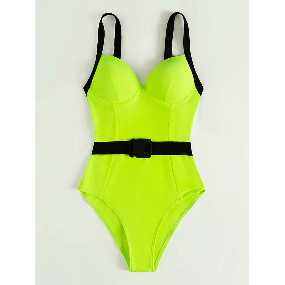 Neon Belted One Piece Swimsuit – Queer In The World: The Shop