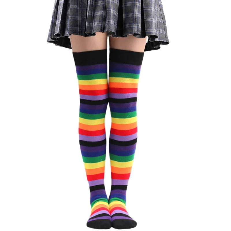 Colorful Rainbow Thigh-High Striped Socks – Queer In The World: The Shop