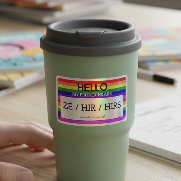 Hello My Pronouns Are Ze / Hir / Hirs Holographic Stickers – Queer In ...